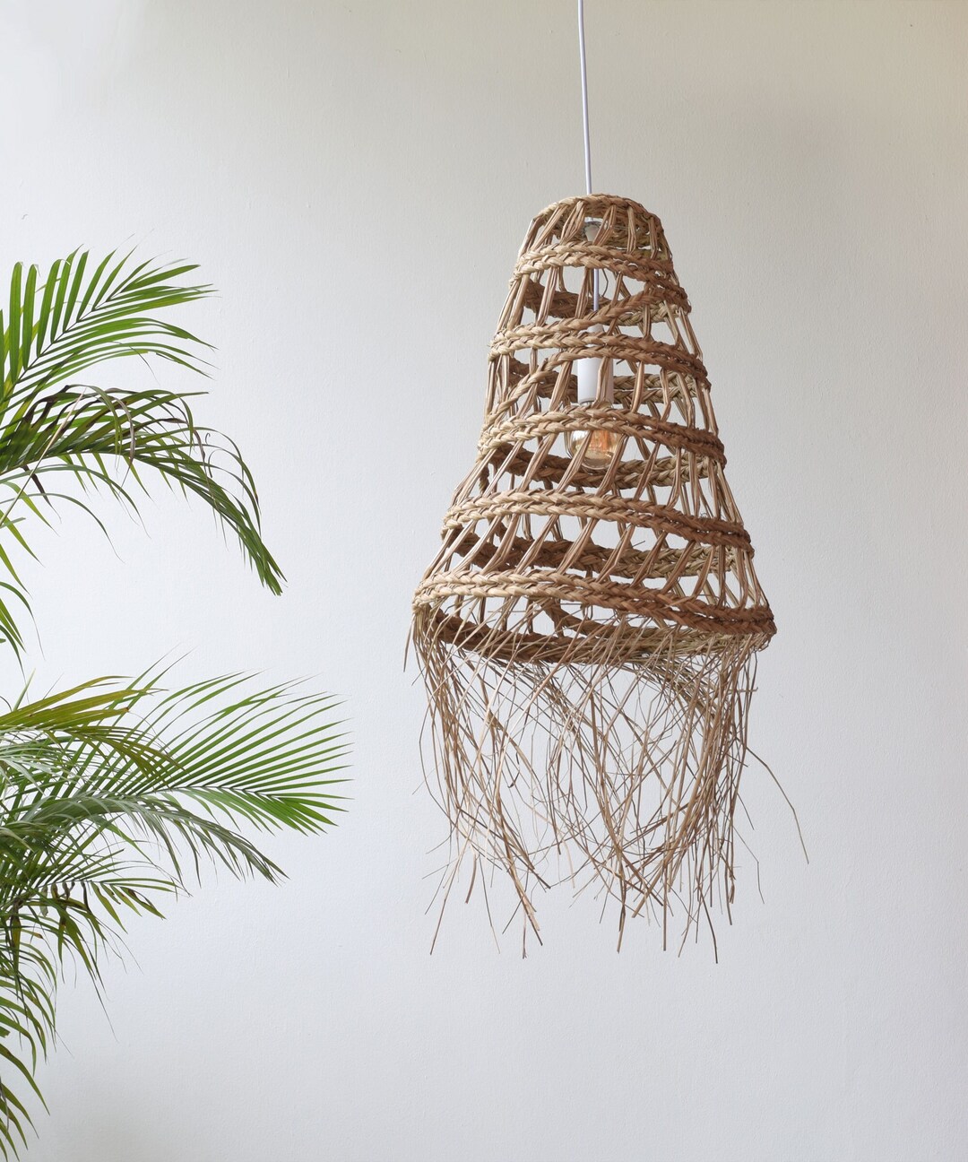 Handwoven Seagrass Pendant Light Rustic Hanging Lamp Shade Plug in Swag ...