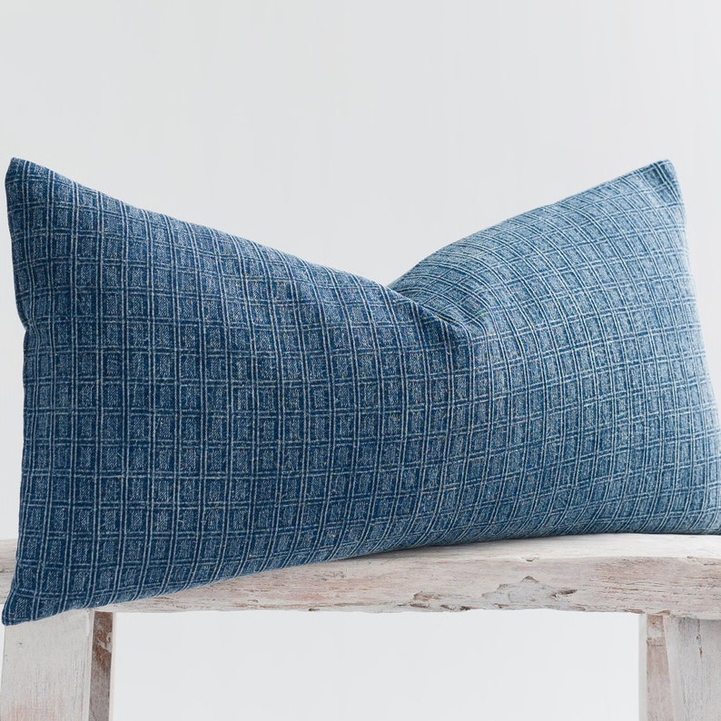 Dark Blue Stonewash Cotton Lumbar Pillow Cover, Rustic Style - Etsy