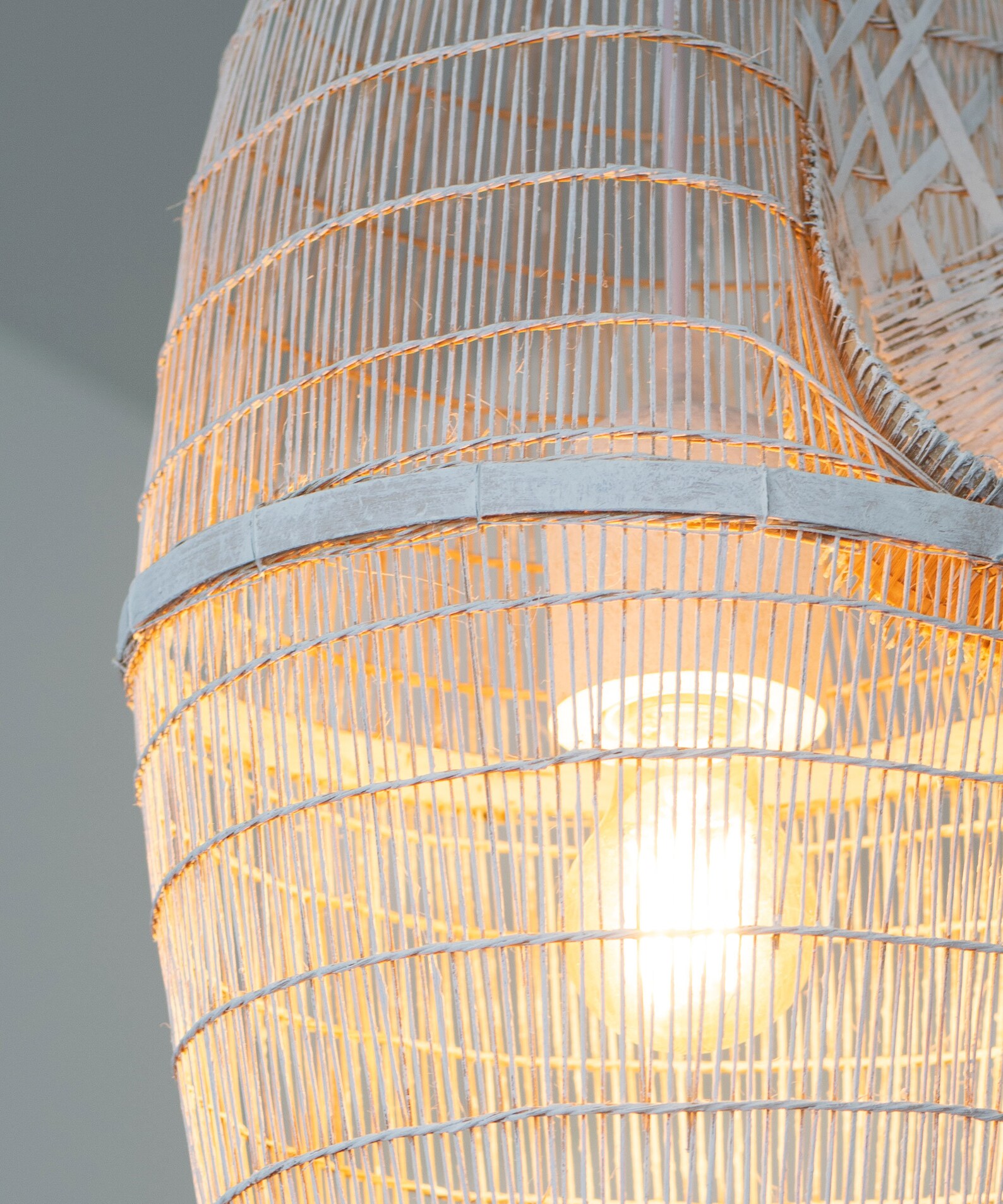 Whitewashed Bamboo Pendant Light – Woven Basket Lamp, Boho Rustic Decor ...
