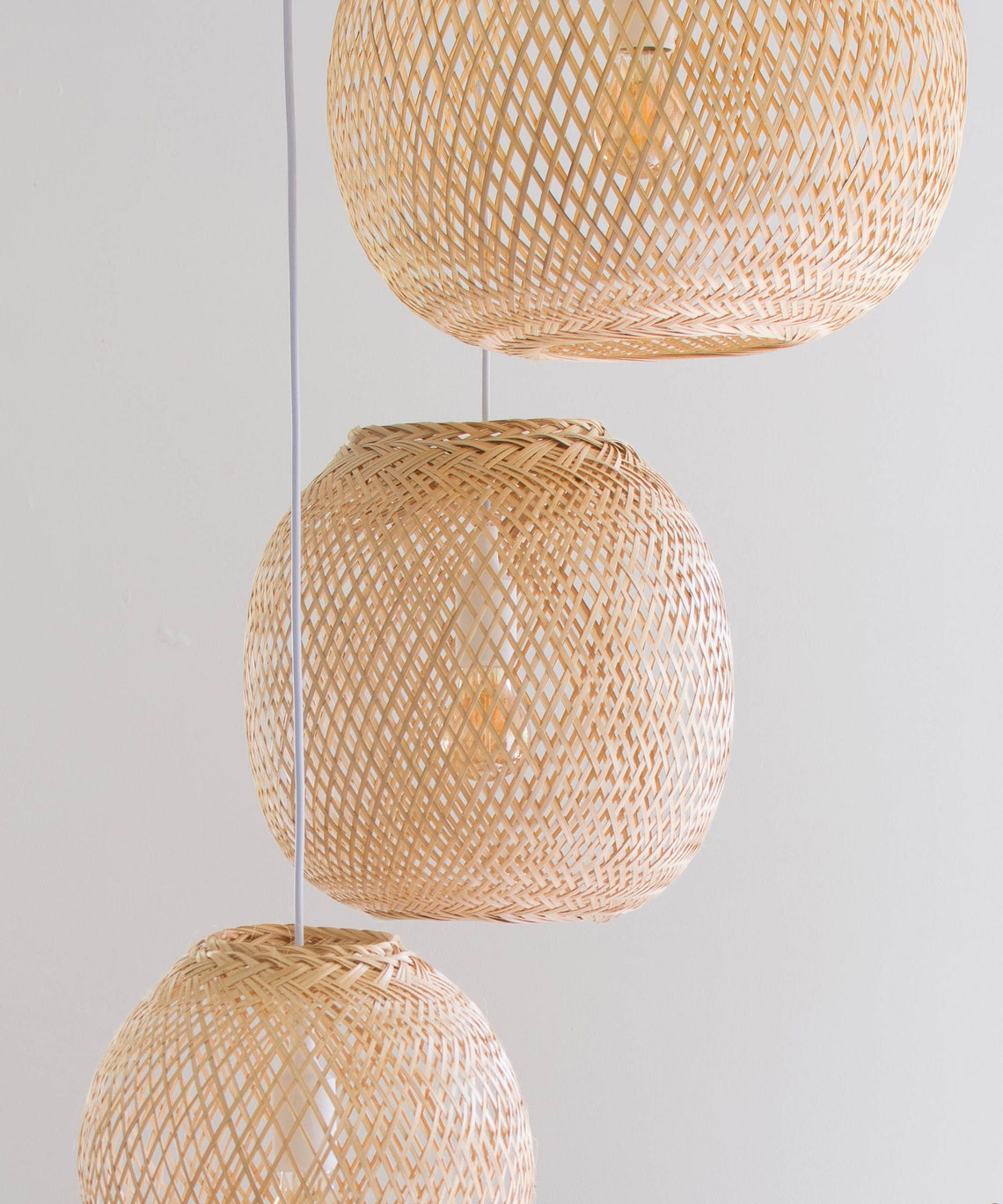 Bamboo Pendant Light – Triple Sphere Cluster, Woven Hanging Lamp - Etsy