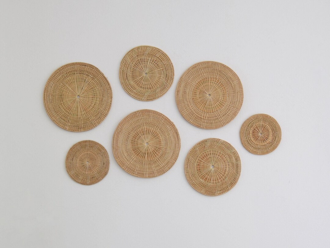 SPRING - Set of 7 - Woven Rattan Wall Decor - Round Plate Wicker ...