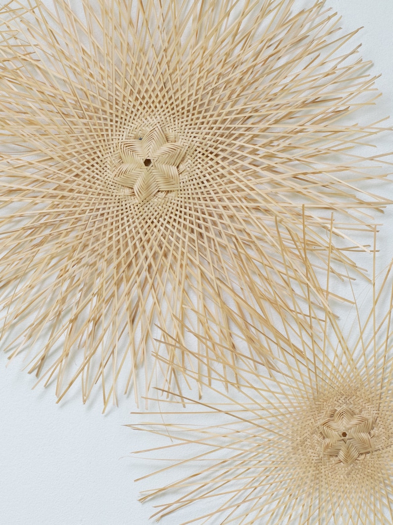 Set of 3 Hand Woven Bamboo Wall Decor Round Circle Thatched - Etsy