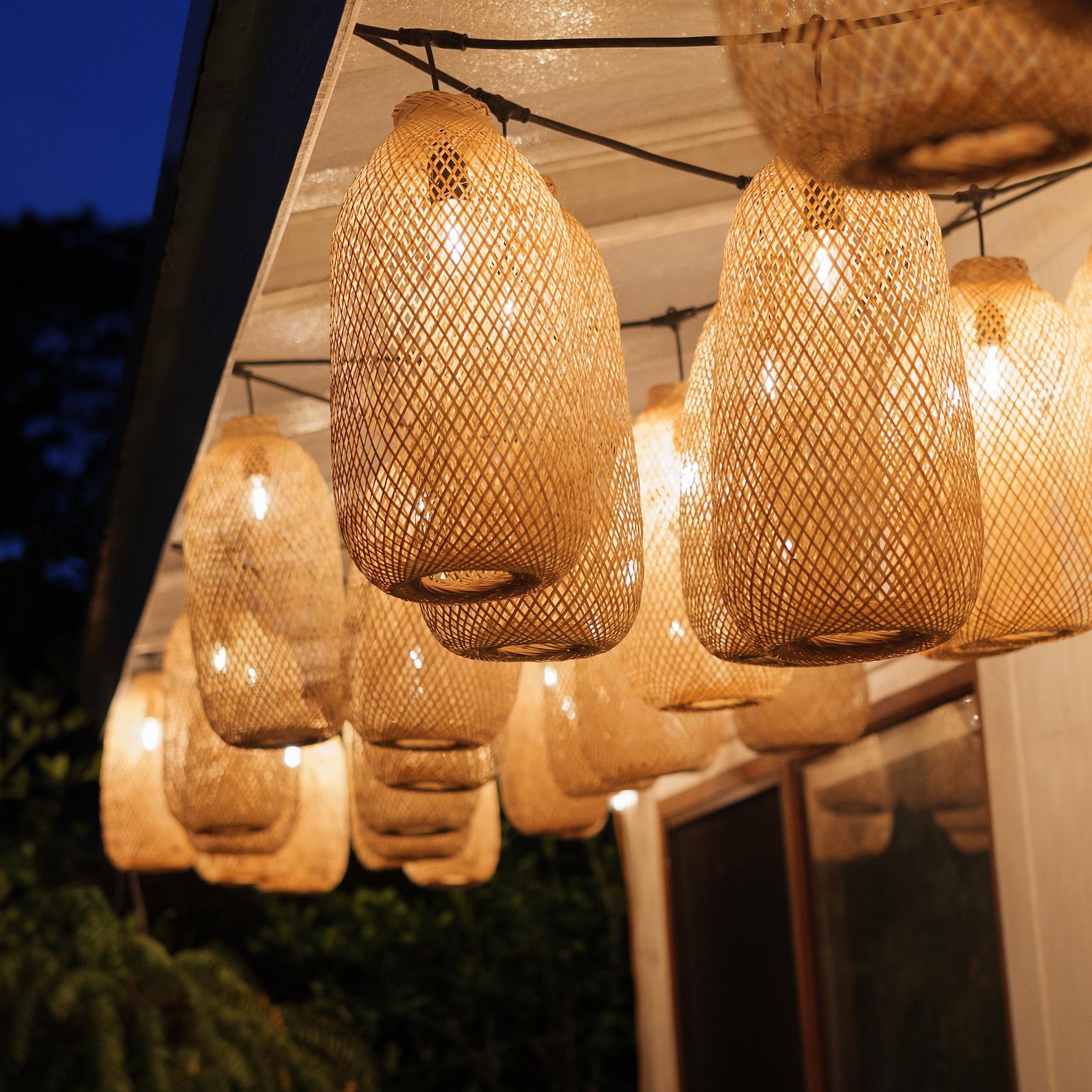 Outdoor Lighting Set - Bamboo Pendant String Lights Weatherproof ...