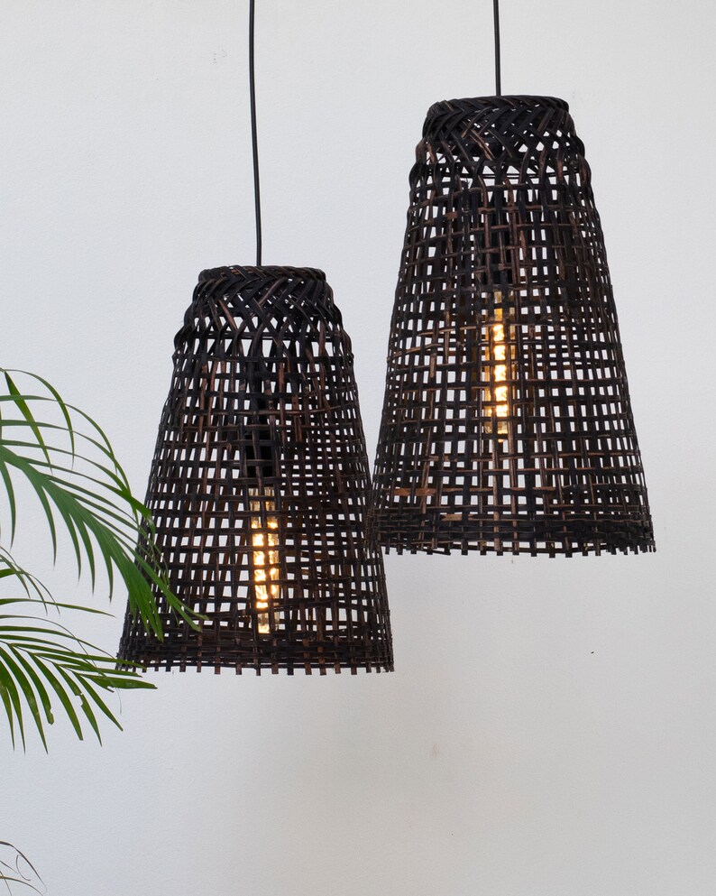 Repurposed Fishing Trap Basket Black Bamboo Pendant Light - Etsy