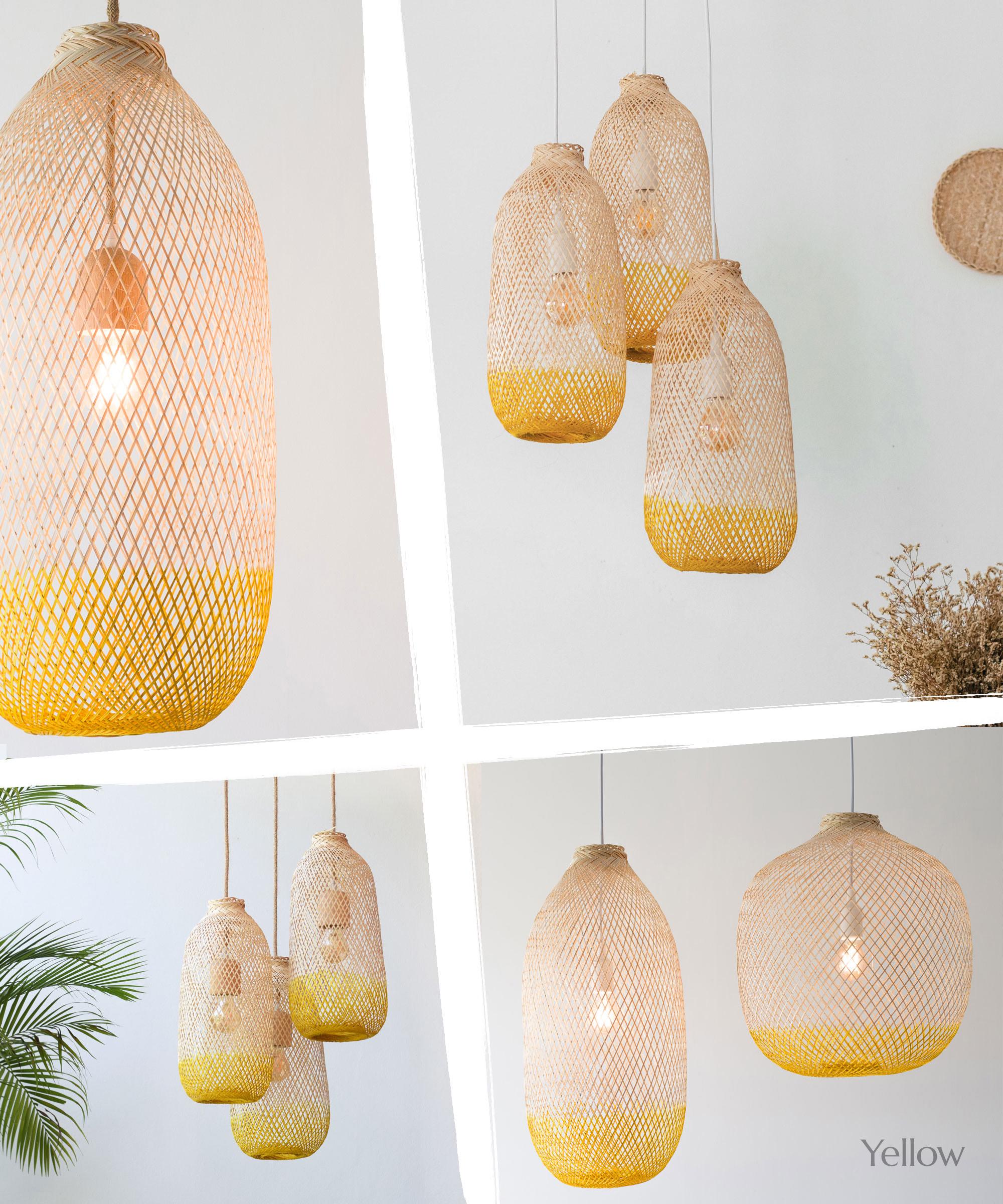Colorful Bamboo Pendant Light, Eco-friendly Dyed Artisan Fish Trap Lamp ...