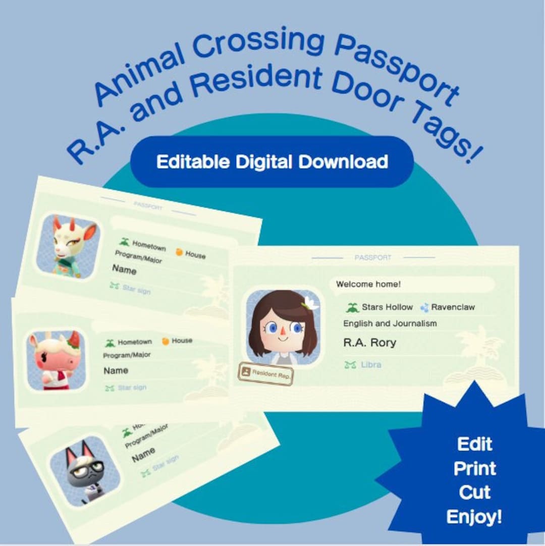 Animal Crossing Passport Printable Canva Template RA Door Decs Name ...