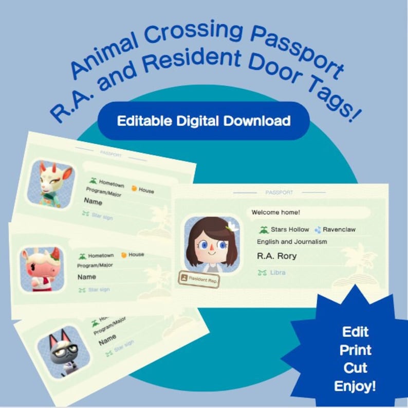 Animal Crossing Passport Printable Canva Template RA Door Decs Name ...