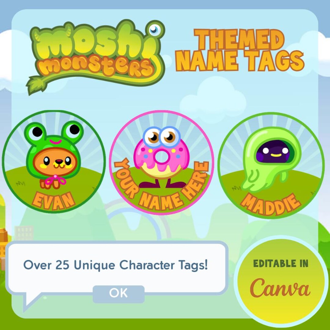 Moshi Monsters Name Tags: Printable Classroom Decor (canva Template ...