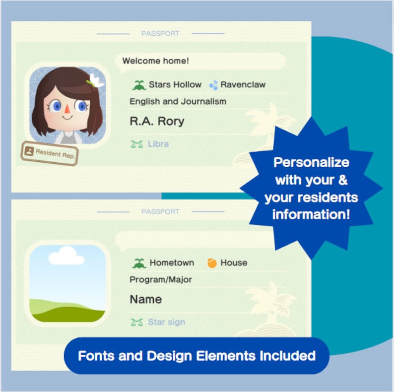 Animal Crossing Passport Printable Canva Template RA Door Decs Name ...