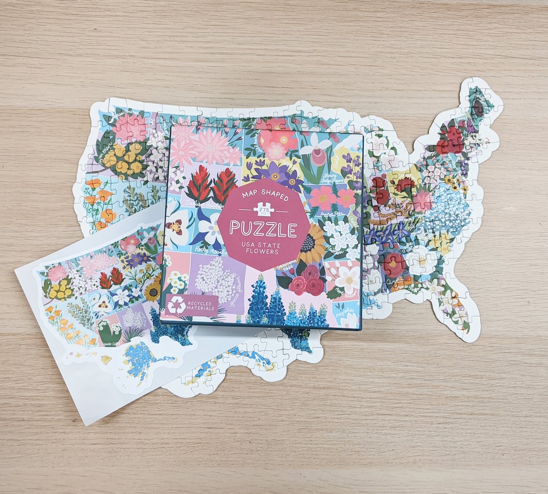 US State Flowers Map Jigsaw Puzzle: Unique 275 Piece Design - Etsy