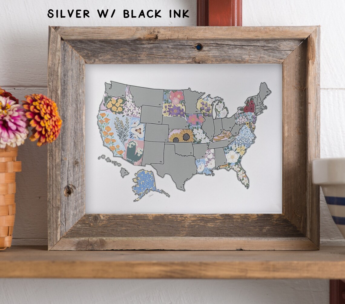 Personalized Small 8x10 in US State Flower Map Scratch off - Etsy