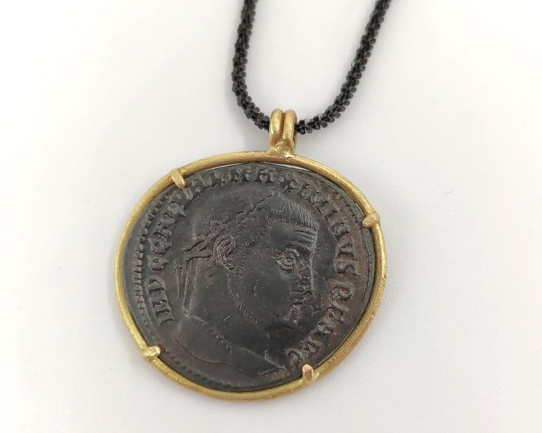 18k Gold Coin Pendant, Large Antique Coin Pendant, Authentic Bronze ...