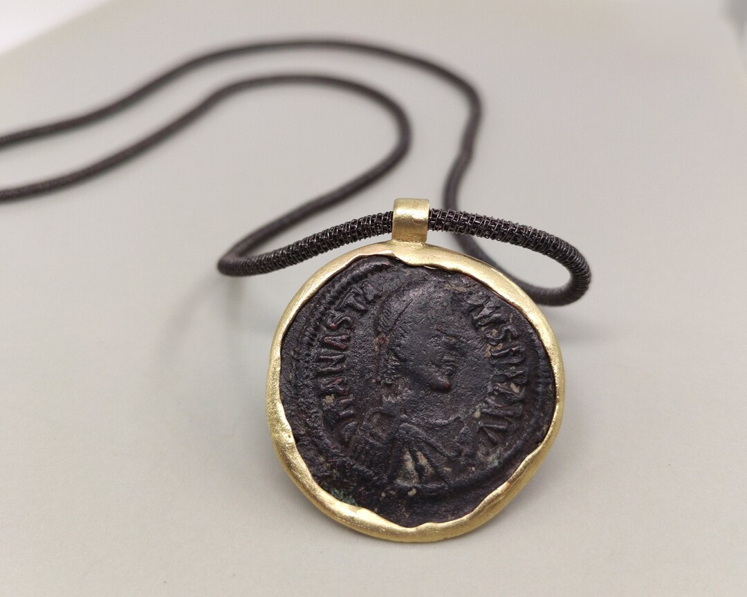Large Antique Coin Pendant, 18k Gold Bezel Coin Pendant, Authentic ...
