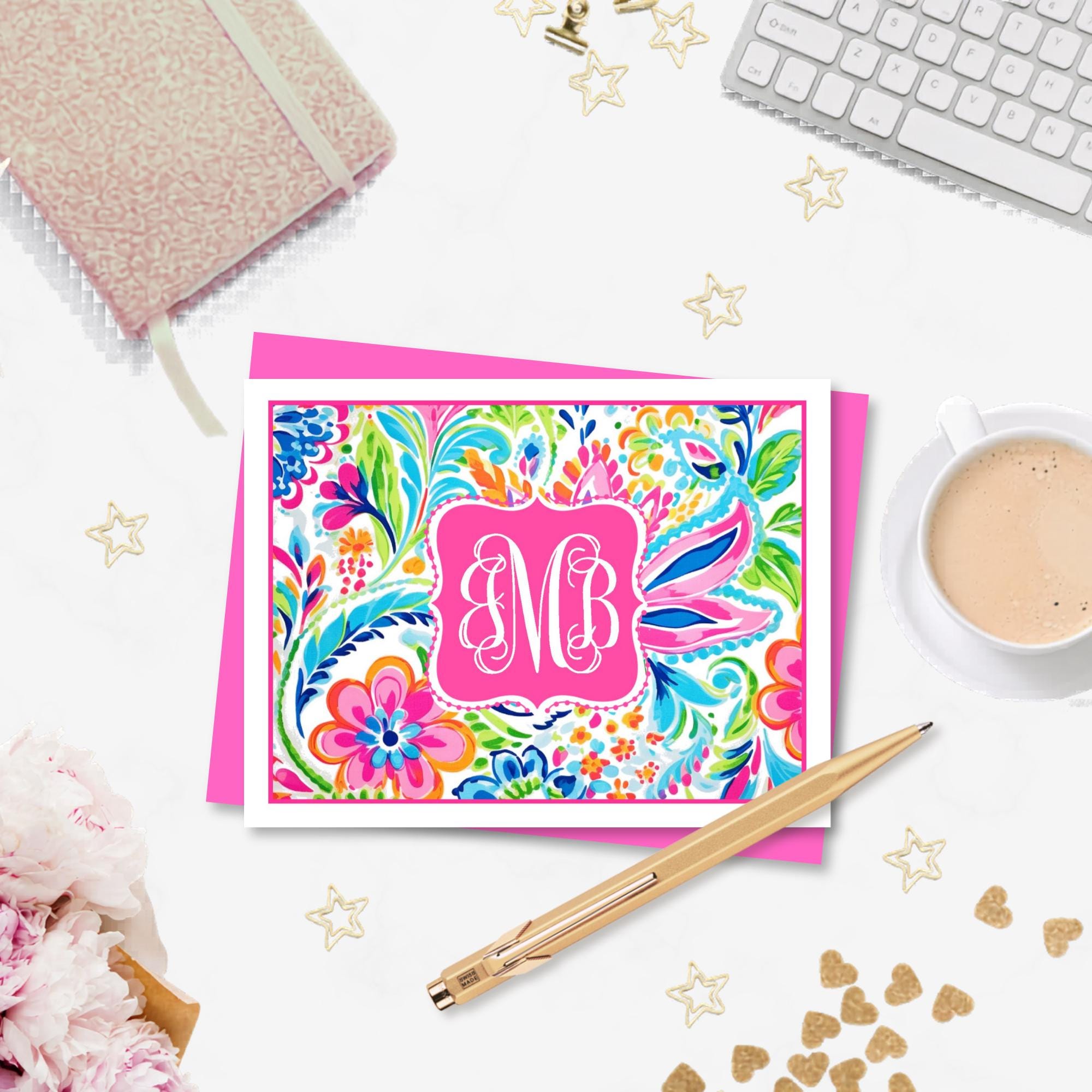 Monogram Note Cards With Envelopes, Personalized Stationery Set for ...