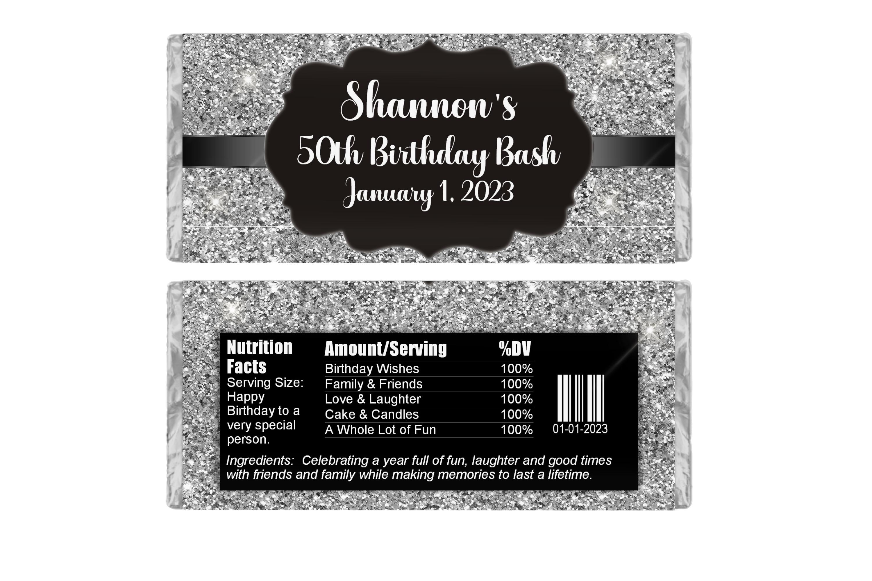 Glitter Party Personalized Candy Wrappers, Birthday Party Favors, Pack ...