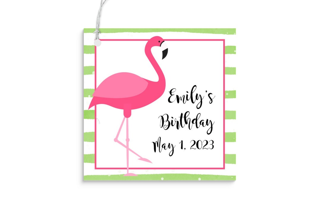 Flamingo Party Favor Stickers OR Tags, Custom Square Labels, Pack of 24 ...