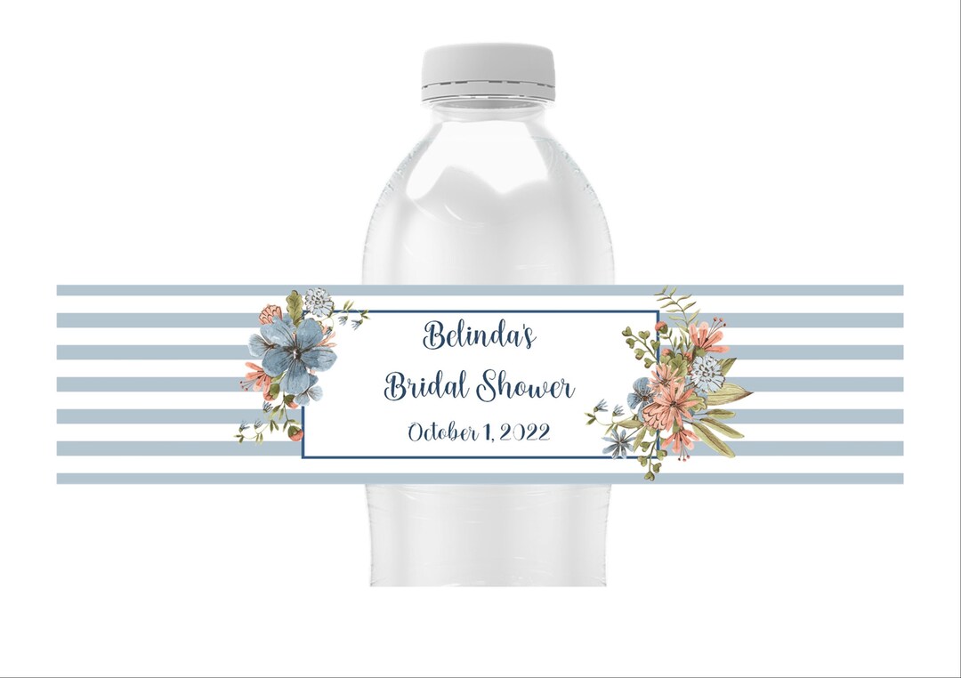 Floral Striped Water Bottle Labels, Personalized Bridal Shower Favors ...