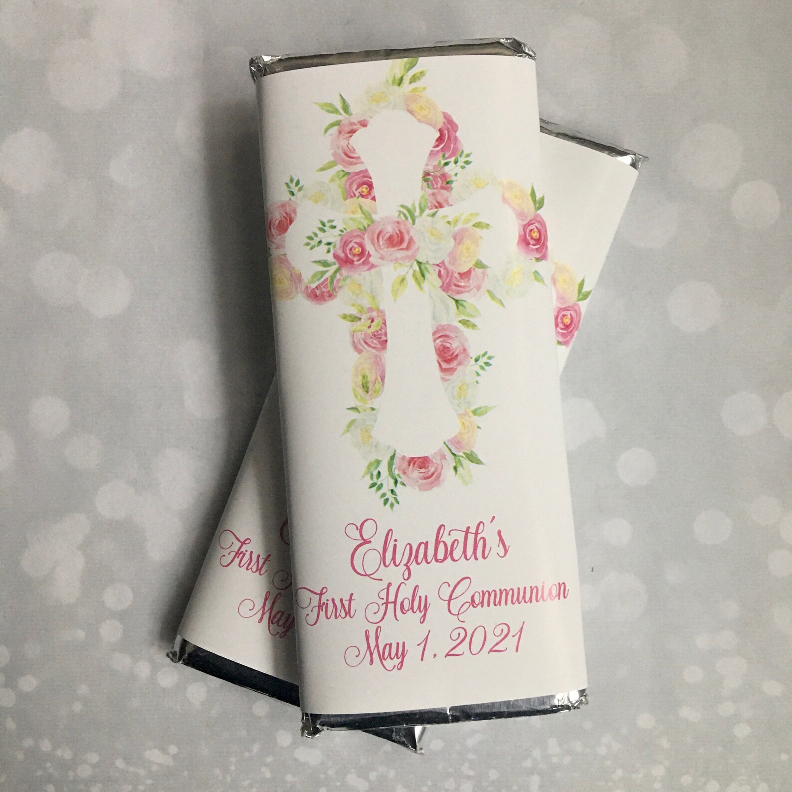 Pink Floral Cross Religious Candy Bar Wrapper Catholic Candy - Etsy