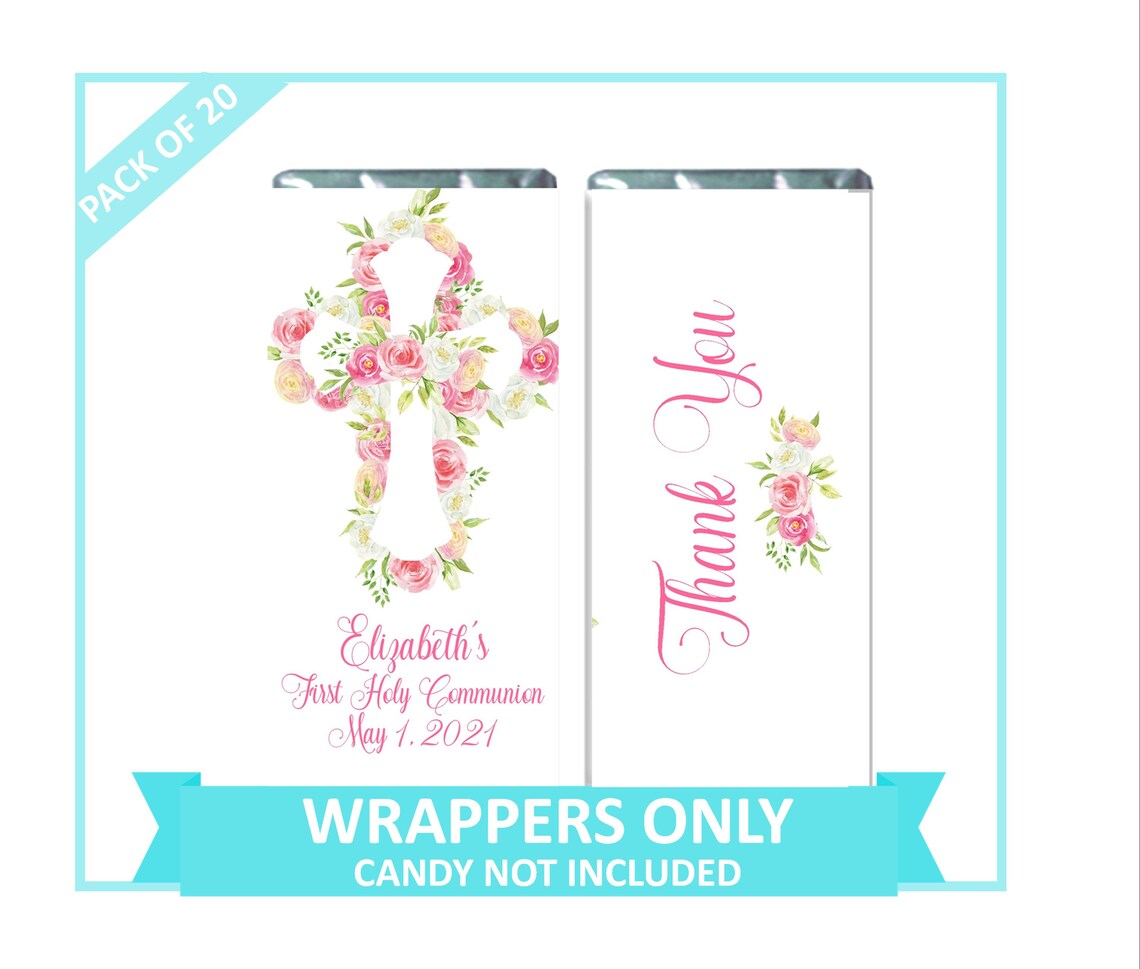 Pink Floral Cross Religious Candy Bar Wrapper Catholic Candy - Etsy