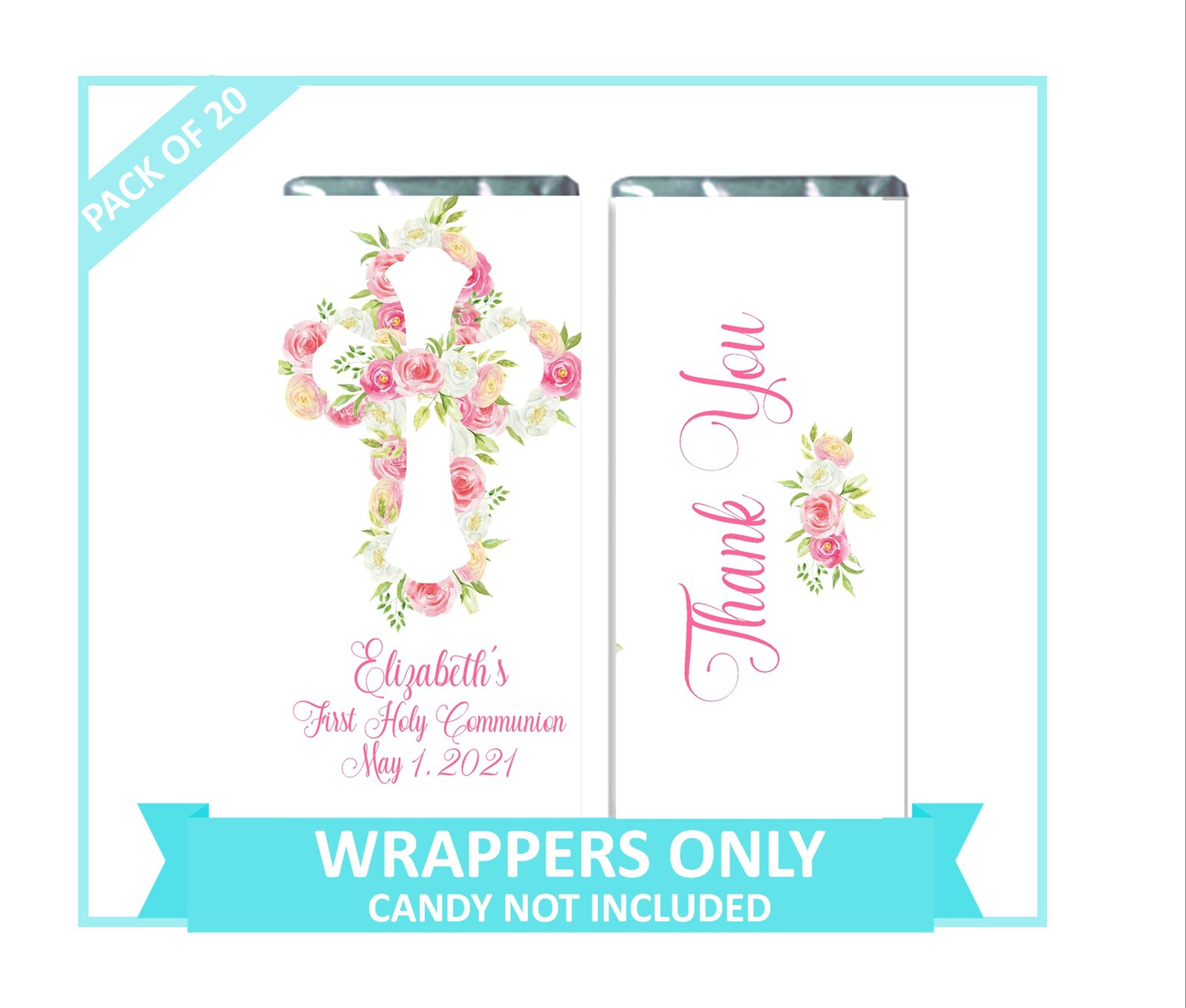 Pink Floral Cross Religious Candy Bar Wrapper Catholic Candy - Etsy