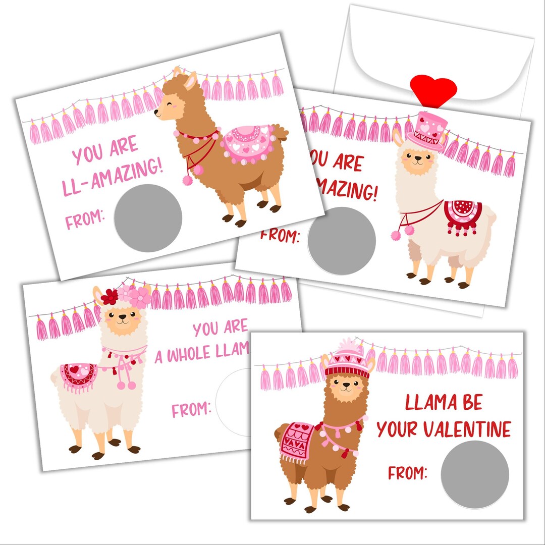 Valentine's Day Scratch off Cards, Llama Theme, Pack of 24, Kids ...