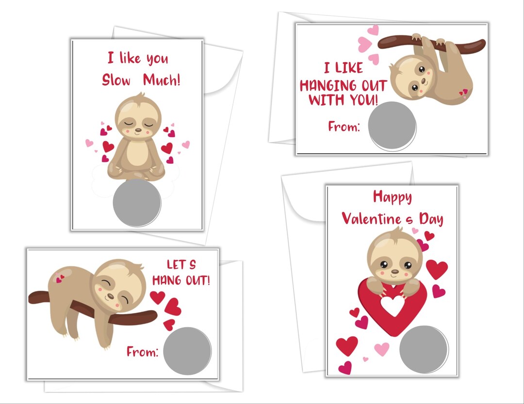Valentine's Day Scratch off Cards, Sloth Theme, Pack of 24, Kids ...