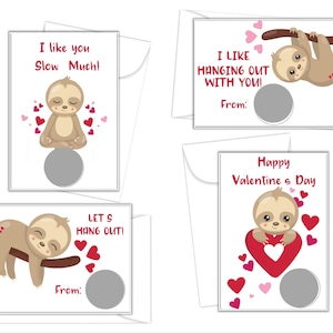 Valentine's Day Scratch off Cards, Sloth Theme, Pack of 24, Kids ...