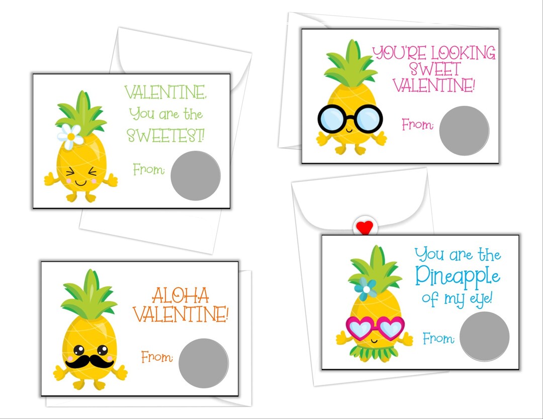 Valentine's Day Scratch off Cards, Pineapple Theme, Pack of 24, Kids ...