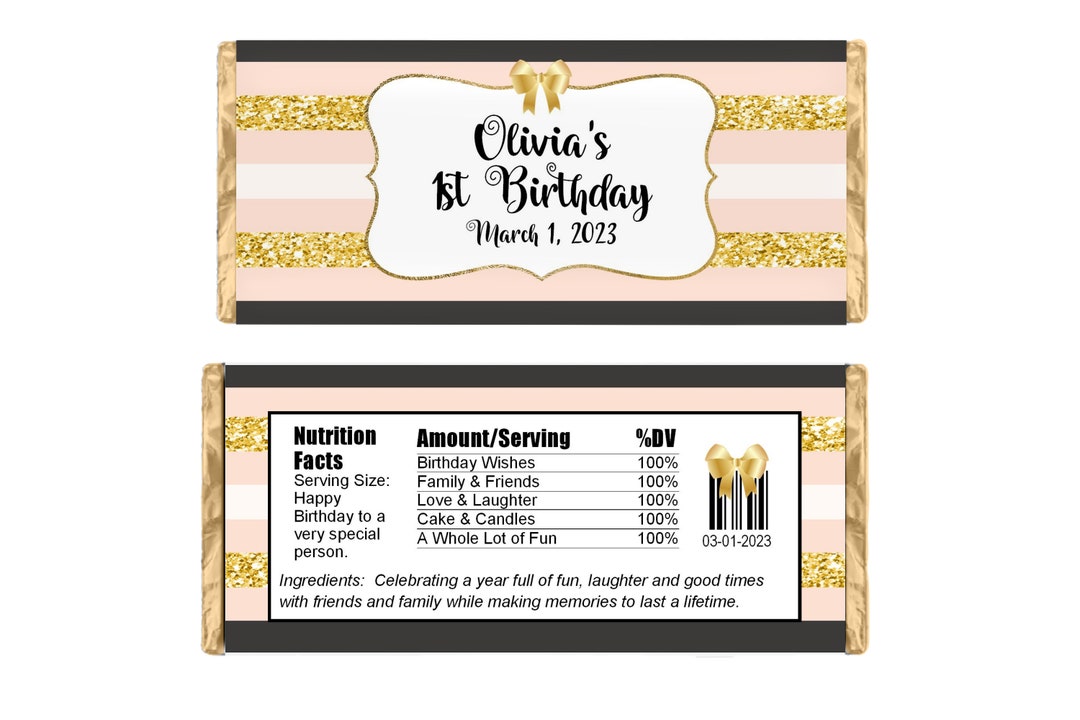 Personalized Candy Wrappers for Chocolate, Birthday Party Favors, Pack ...