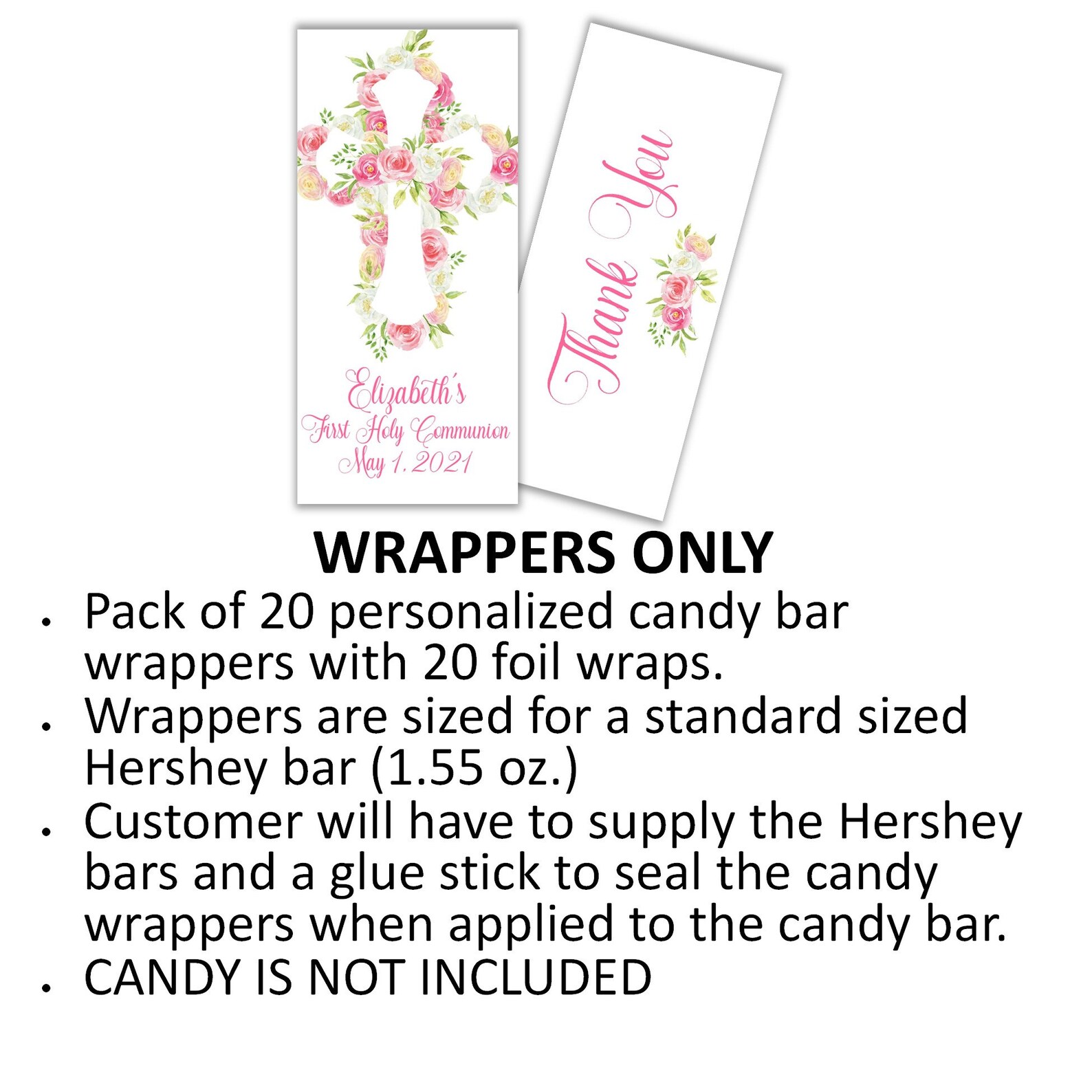 Pink Floral Cross Religious Candy Bar Wrapper Catholic Candy - Etsy