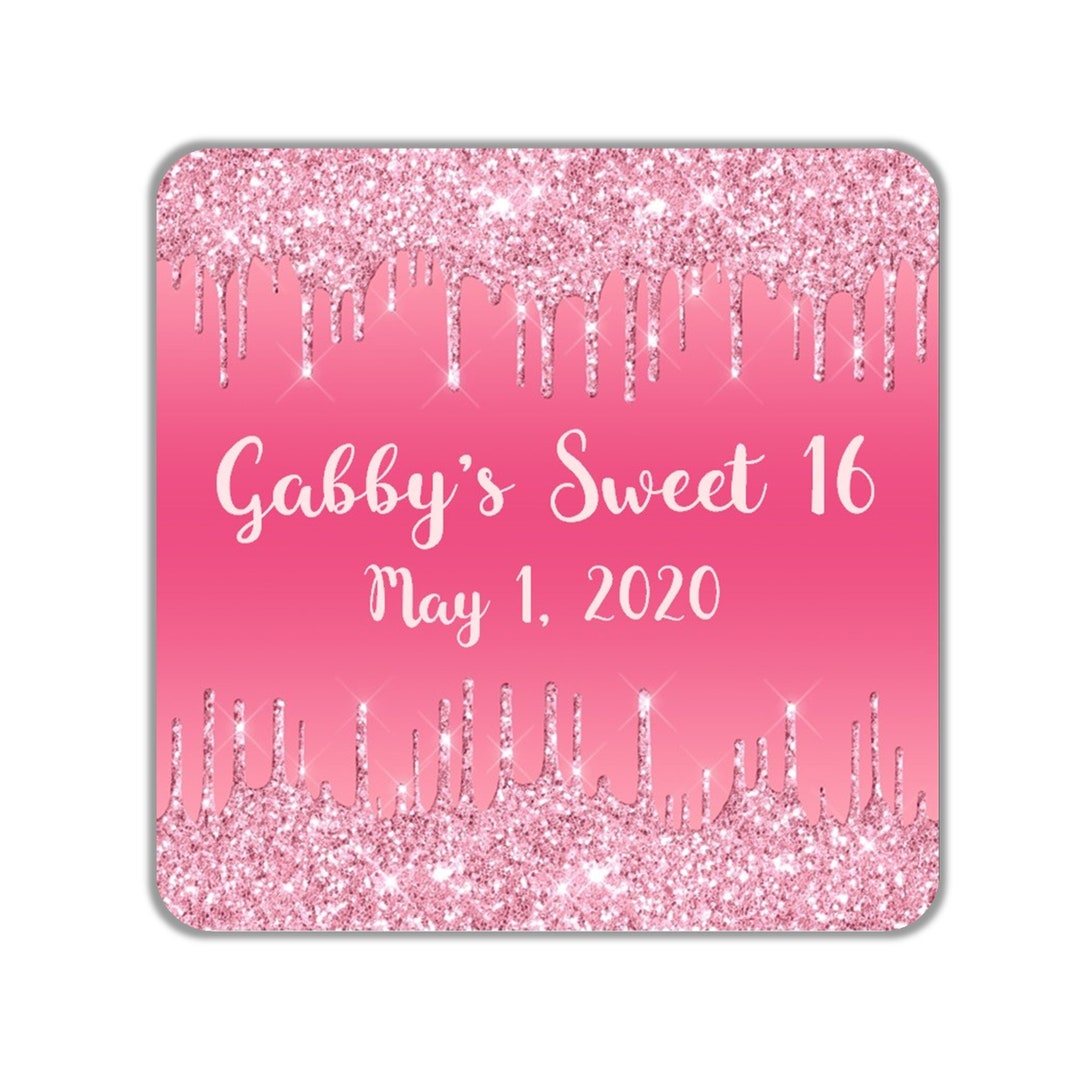 Pink Glitter Drip Party Favor Stickers OR Tags, Personalized Labels for ...