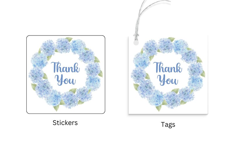 Blue Hydrangea Personalized Party Favor Stickers OR Tags, Custom Square ...