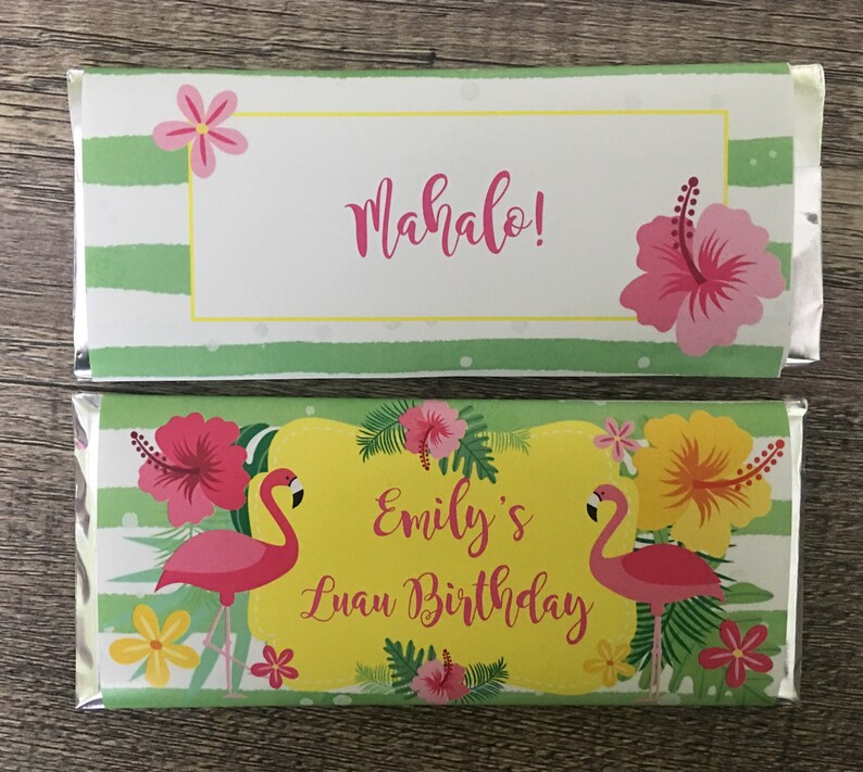 Flamingo Candy Wrappers, Personalized Party Favors, Tropical Luau, Pack ...