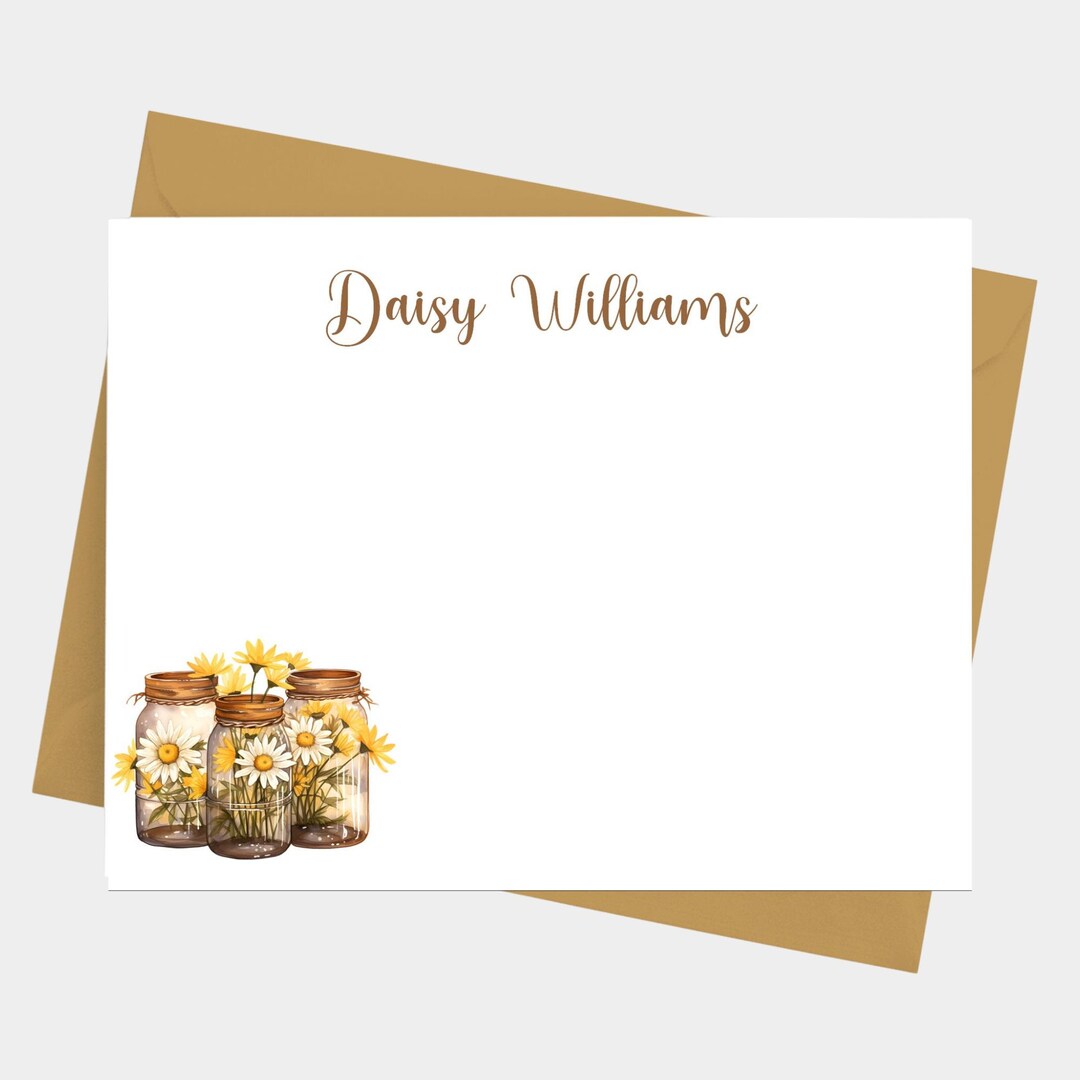 Daisy Note Cards With Envelopes, Personalized Floral Stationery Set for ...