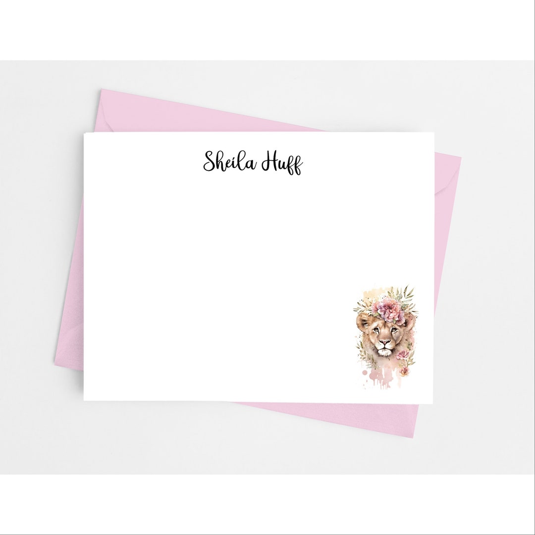 Lion Note Cards With Envelopes, Personalized Stationery Set for Girls ...