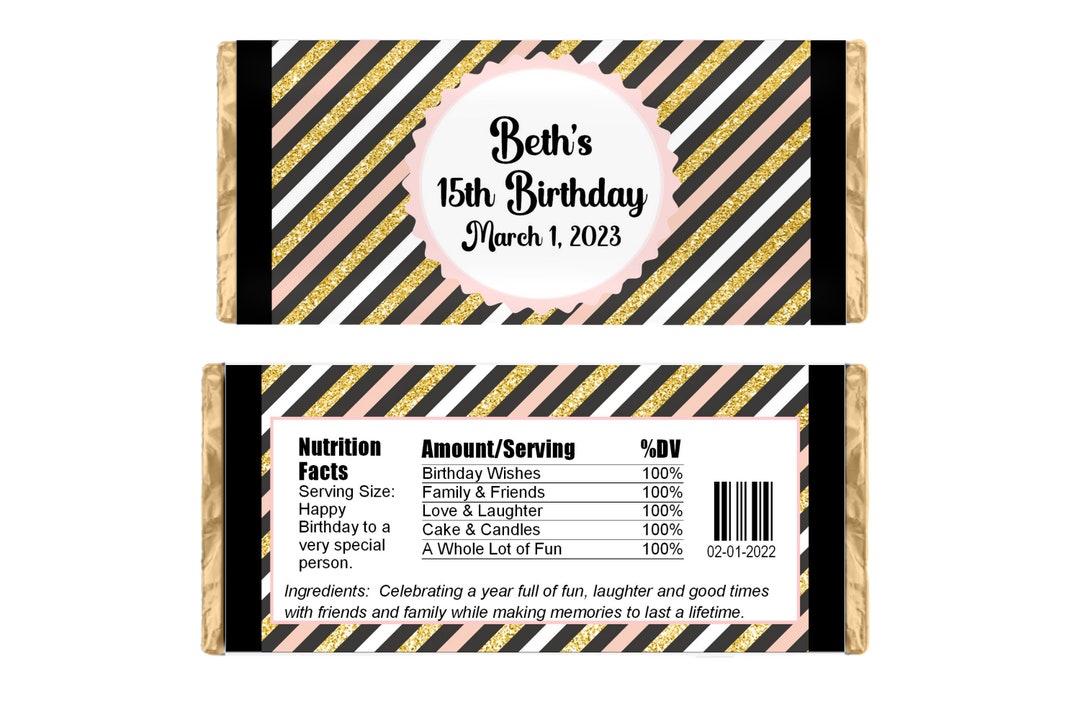 Personalized Candy Wrappers for Chocolate, Birthday Party Favors, Pack ...