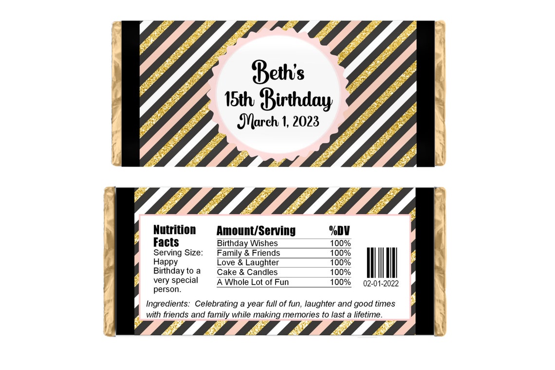 Personalized Candy Wrappers for Chocolate, Birthday Party Favors, Pack ...