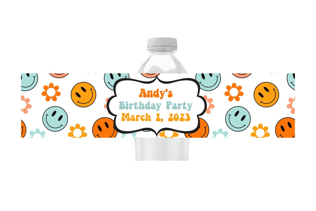 Smiley Face Water Bottle Labels, Personalized Party Favors, Pack of 25 ...