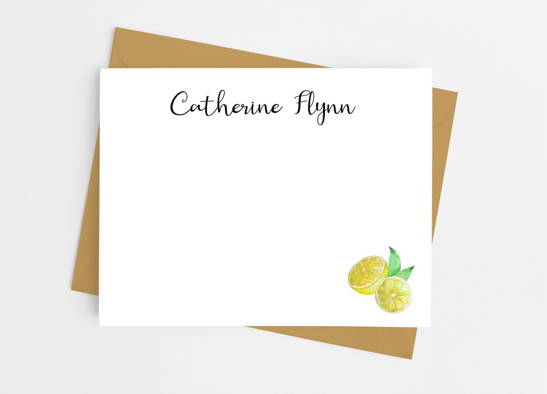 Lemon Note Cards, Personalized Flat Cards, Custom Stationary for Women ...