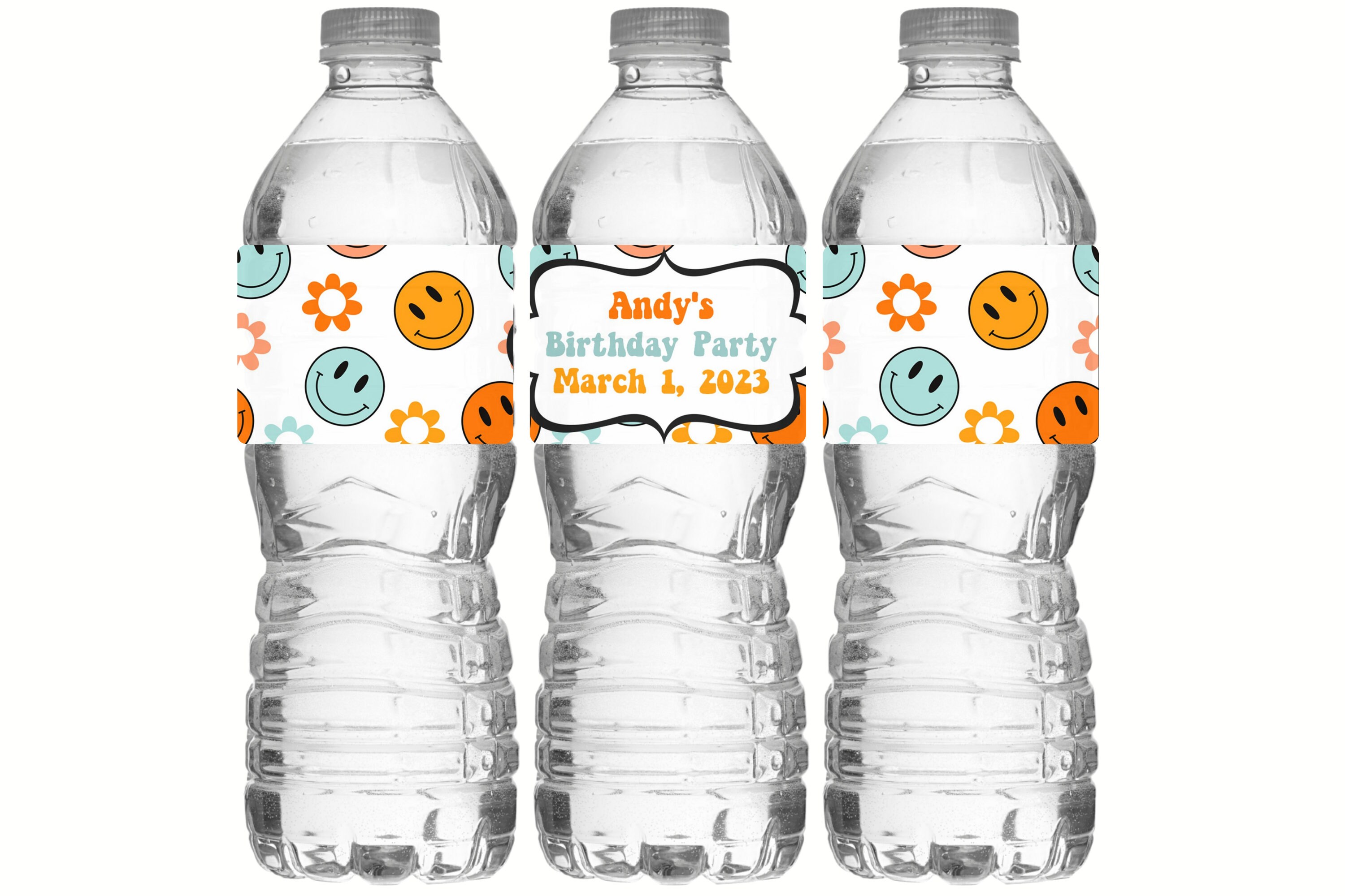 Smiley Face Water Bottle Labels, Personalized Party Favors, Pack of 25 ...
