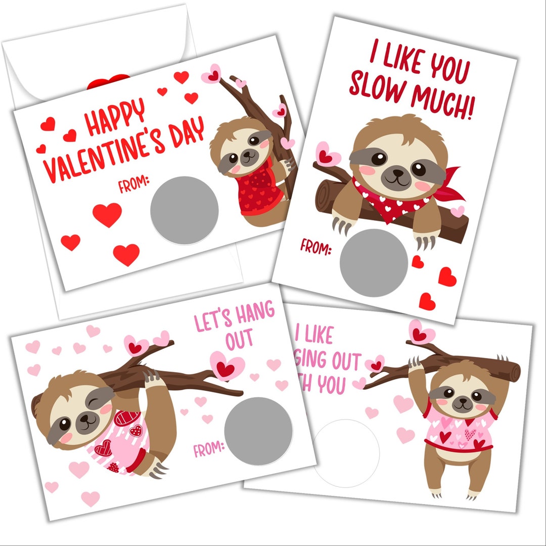 Valentine's Day Scratch off Cards, Sloth Theme, Pack of 24, Kids ...