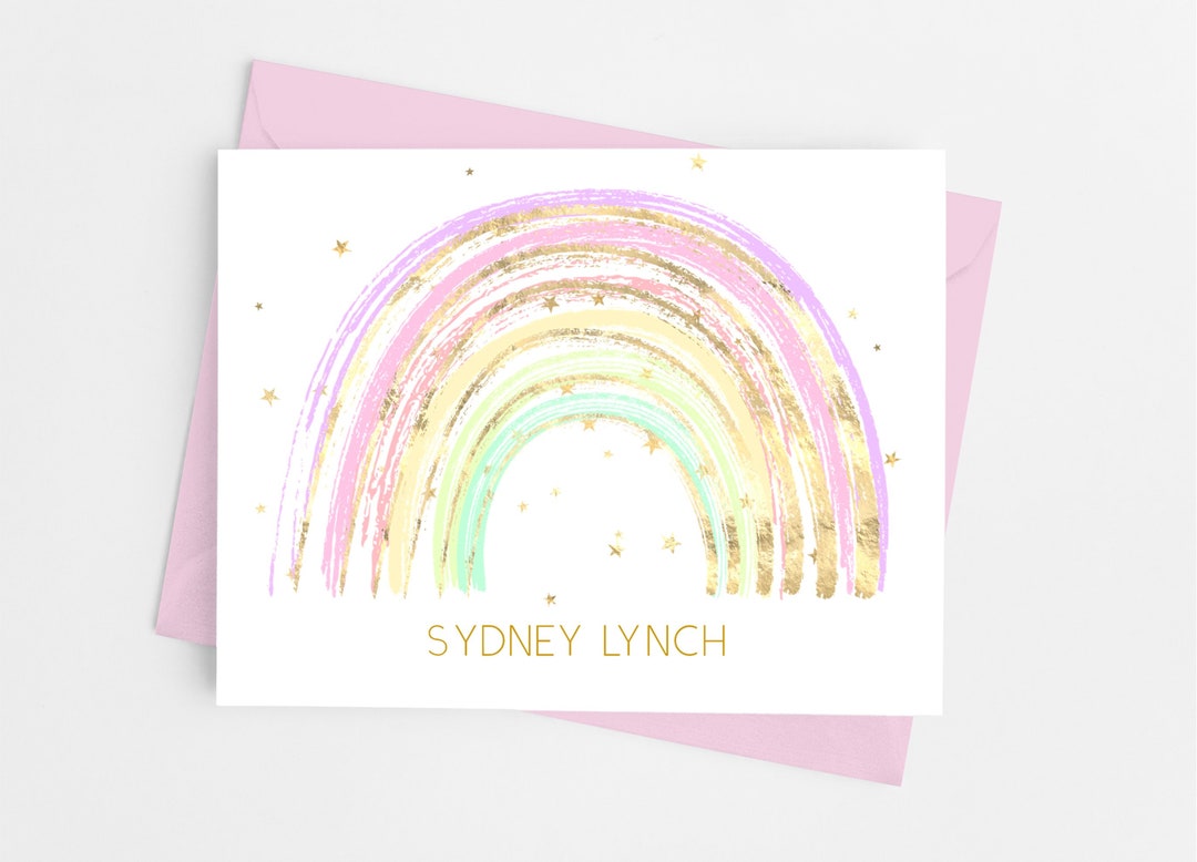 Pastel Rainbow Personalized Note Cards With Envelopes, Personalized ...