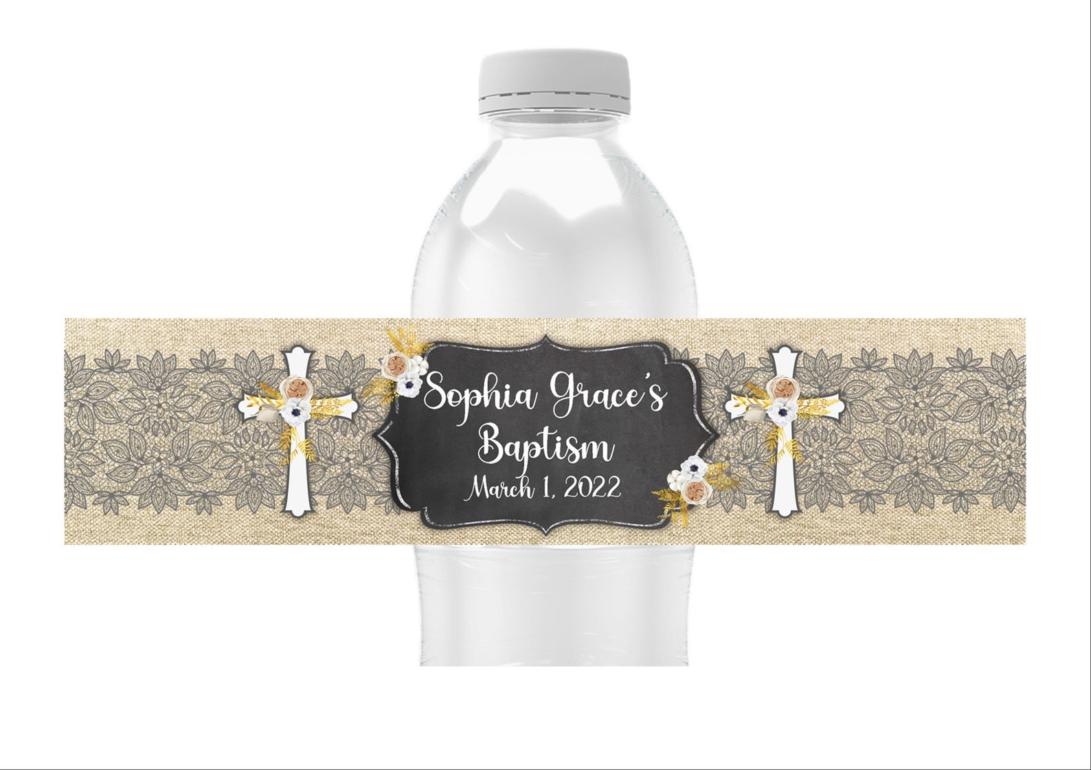 Religious Cross Water Bottle Labels, Personalized Communion Party ...