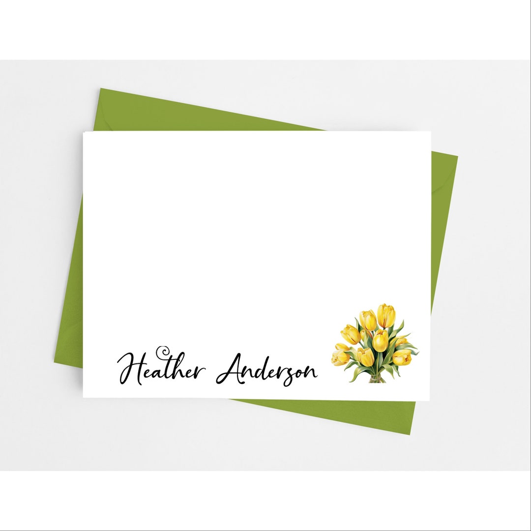 Yellow Tulip Note Cards With Envelopes, Personalized Floral Stationery ...
