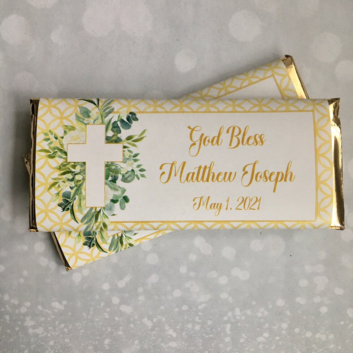Religious Candy Bar Wrapper, Cross With Greenery, Catholic Candy ...