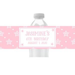 Pink Star Water Bottle Labels, Personalized Birthday Party Favors for ...