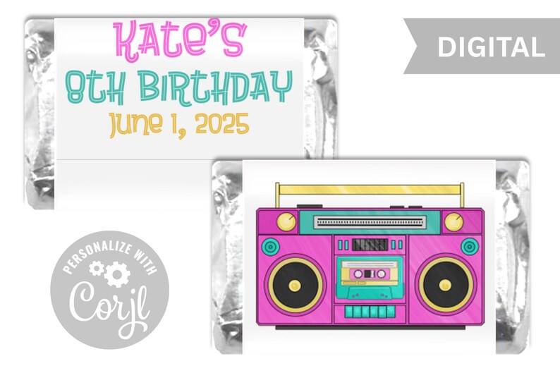 Boom Box Totally 80s Party Favors, Mini Personalized Candy Wrappers ...