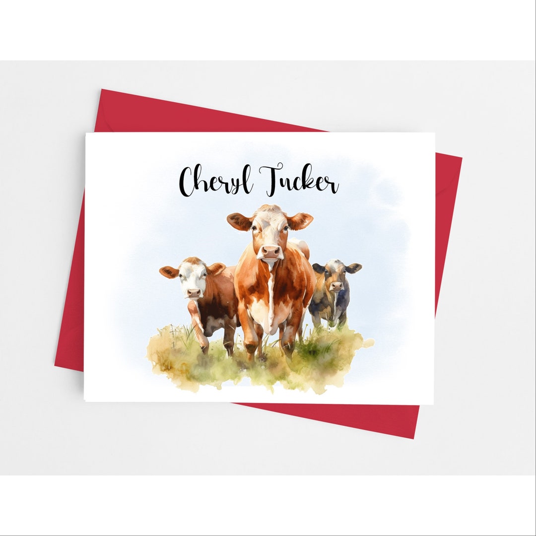 Cow Note Cards With Envelopes, Personalized Farm Stationery Set, Pack ...