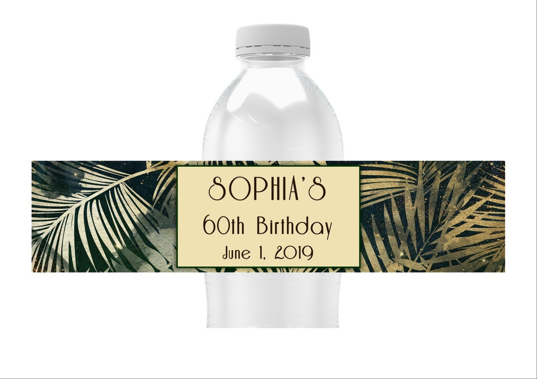 Tropical Palms Water Bottle Labels, Personalized Birthday Party Favors ...
