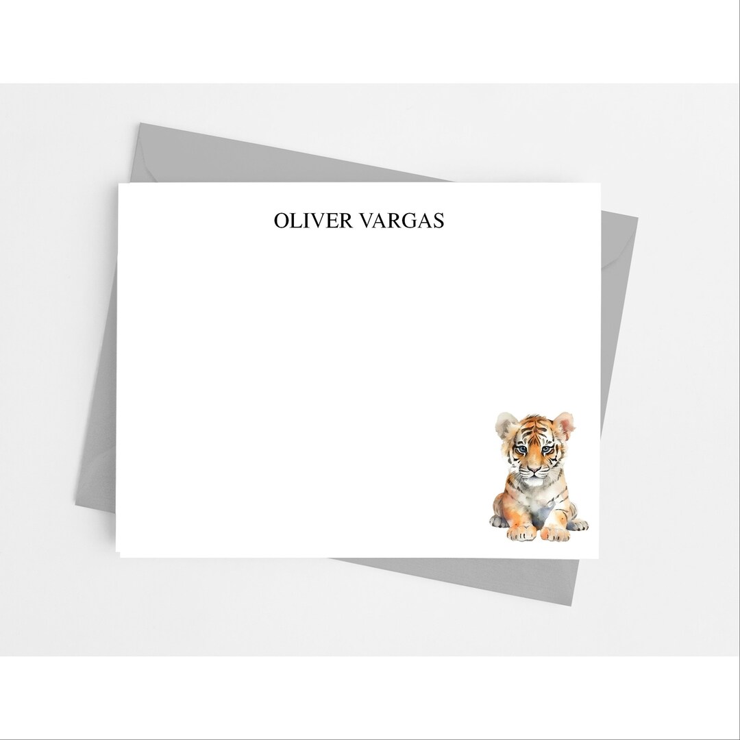 Tiger Note Cards With Envelopes, Personalized Animal Stationery Set ...
